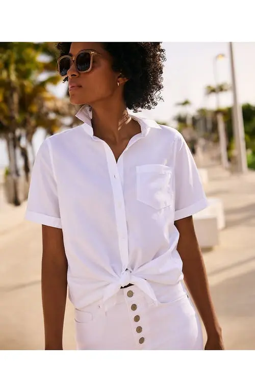 LANDS' END Short Sleeve No-iron Supima Cotton Shirt - White