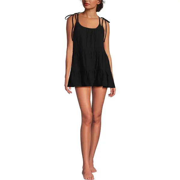 LANDS' END New Tiered Cover Up Mini Dress - Black