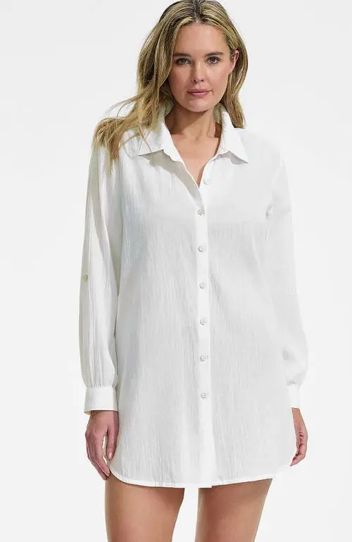 LANDS' END New Button-up Shirt Cover-up Dress - White