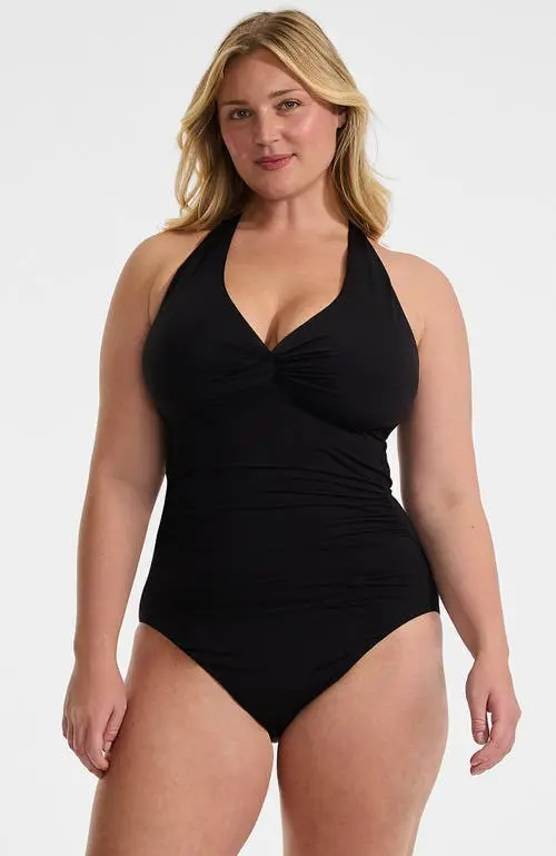 LANDS' END Halter One-piece With Knot Twist Detail - Black