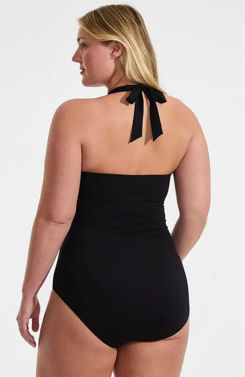 LANDS' END Halter One-piece With Knot Twist Detail