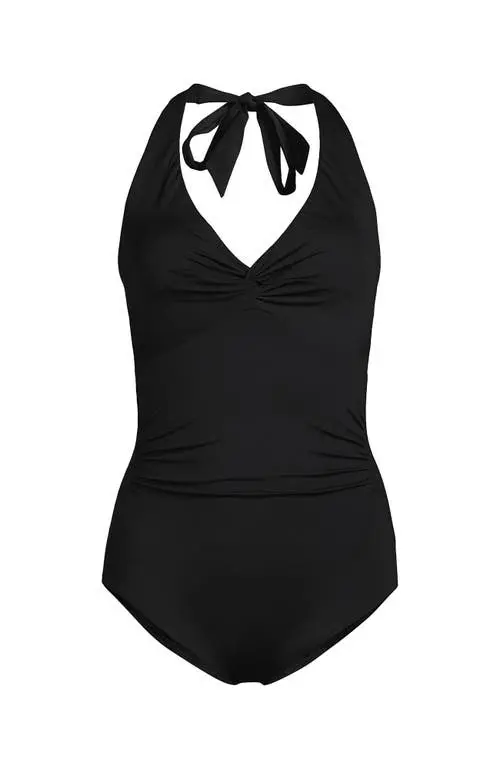 LANDS' END Halter One-piece With Knot Twist Detail