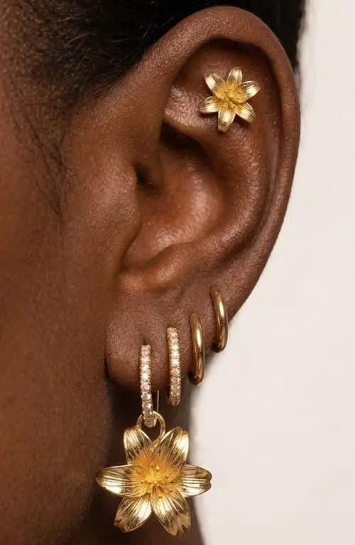 IMBER Set Of 9 Lily Motif Hoop, Stud, And Drop Earrings - Gold