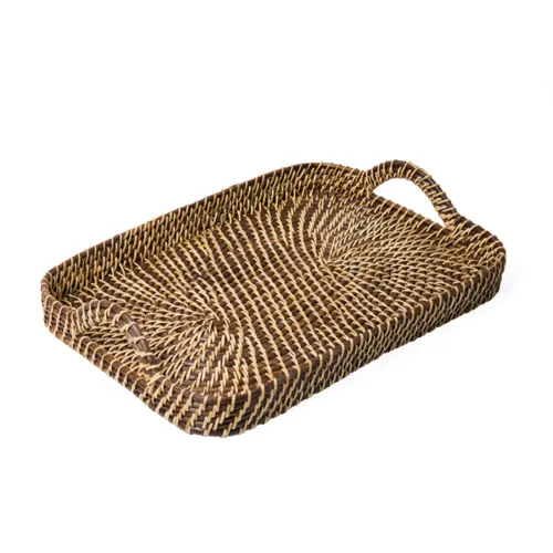 WICKER VILLAGE Brown & Natural Rectangle Tray