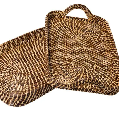 WICKER VILLAGE Brown & Natural Rectangle Tray