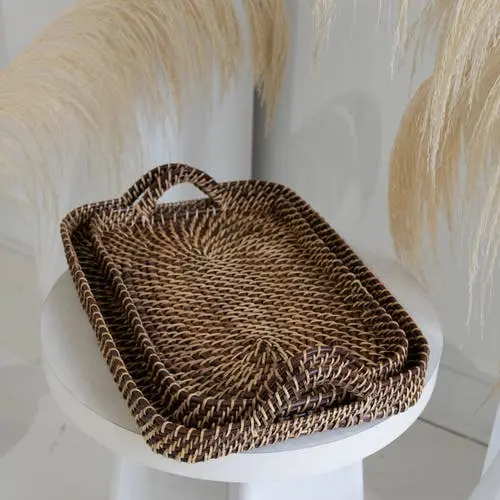 WICKER VILLAGE Brown & Natural Rectangle Tray
