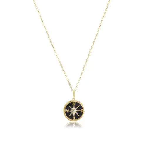 THE LOVERY FINE JEWELRY 14k Gold-plated Sterling Silver Compass Necklace - Onyx