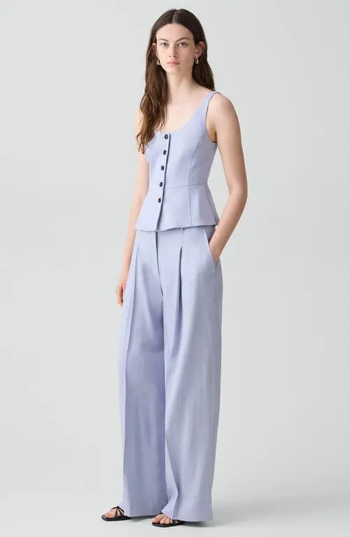 Theory Pleated Linen Blend Wide Leg Pants