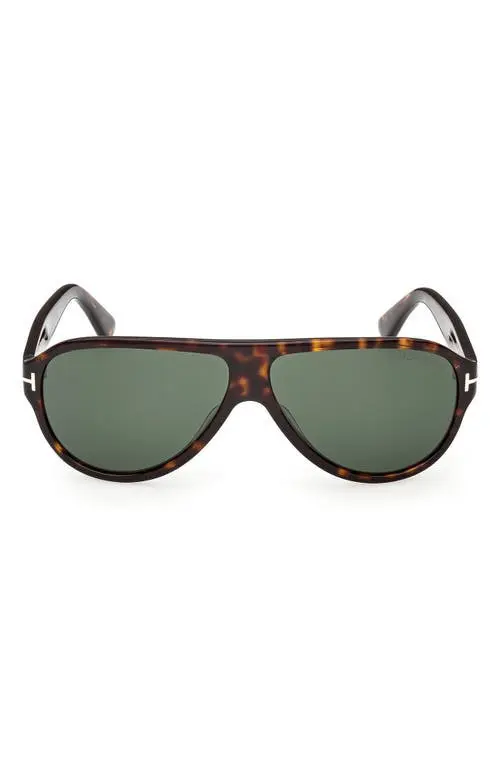 TOM FORD 61mm Pilot Sunglasses - Havana/t/logo/green Lens