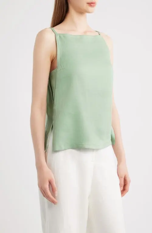 Theory Linen Blend Square Neck Tank - Delicate Green
