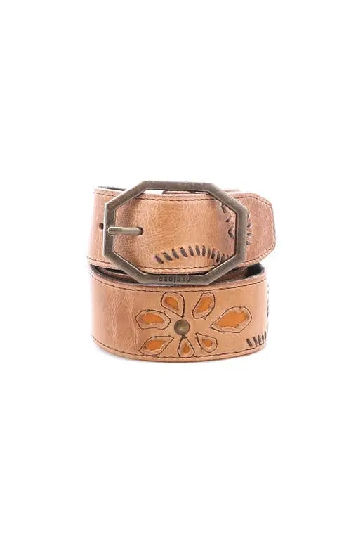 Bed Stu Upswing Ii Belt With Floral Inlay - Oats Pecan Rustic