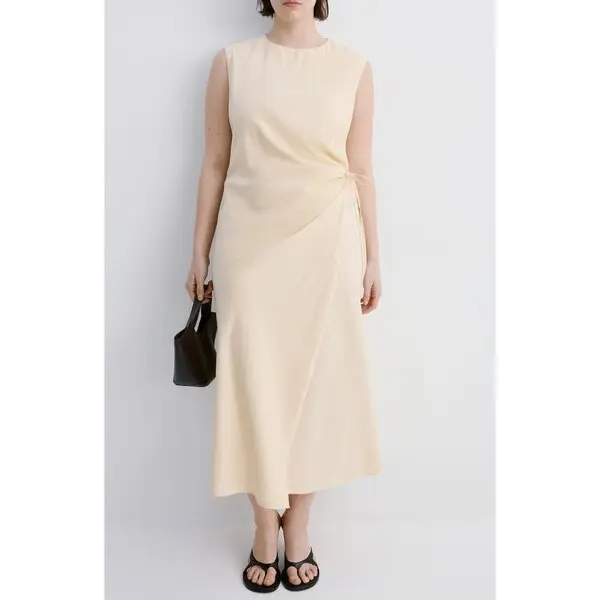 Mango Sleeveless Wrap Midi Dress - Vanilla