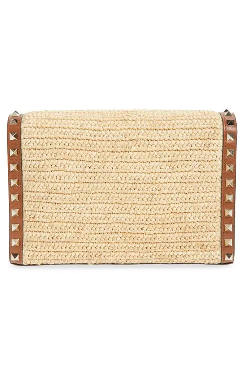 Valentino Garavani Small Rockstud Raffia Crochet Shoulder Bag - Natural