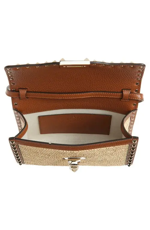 Valentino Garavani Small Rockstud Raffia Crochet Shoulder Bag - Natural