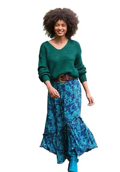 JOE BROWNS Crinkle Ruffle Maxi Skirt With Floral Print