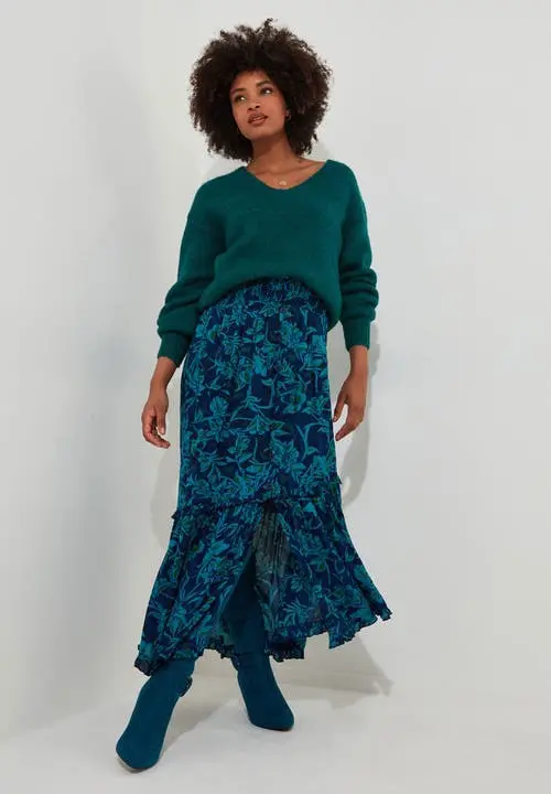 JOE BROWNS Crinkle Ruffle Maxi Skirt With Floral Print