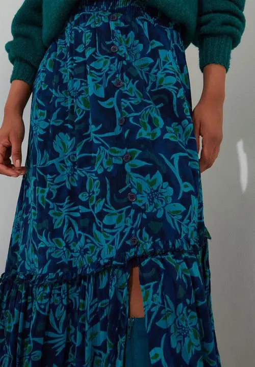 JOE BROWNS Crinkle Ruffle Maxi Skirt With Floral Print