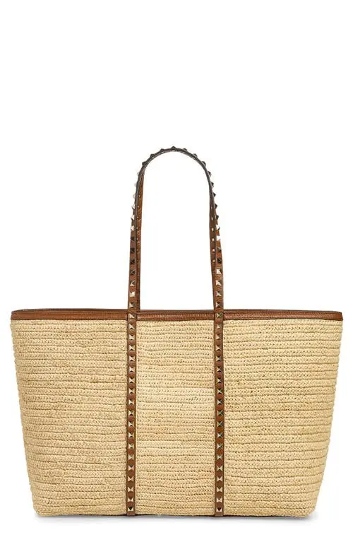 Valentino Garavani Rockstud Crochet Raffia Tote - Natural