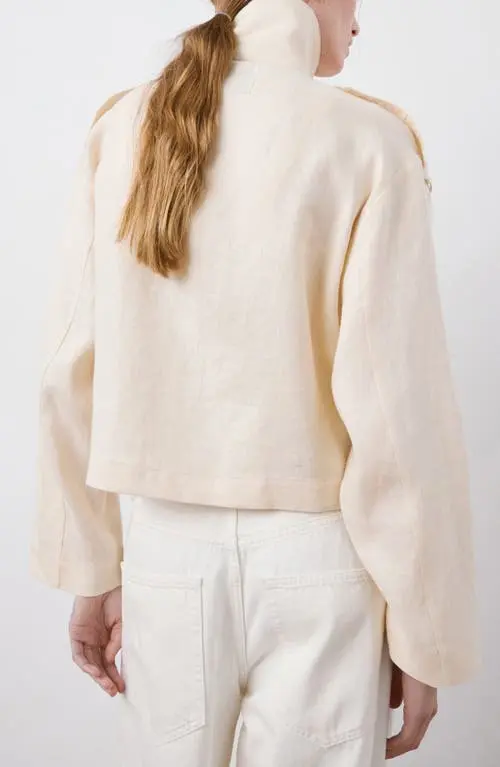 Mango Linen Funnel Neck Double-breasted Jacket