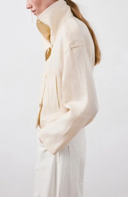 Mango Linen Funnel Neck Double-breasted Jacket