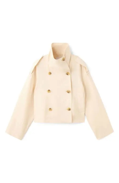 Mango Linen Funnel Neck Double-breasted Jacket