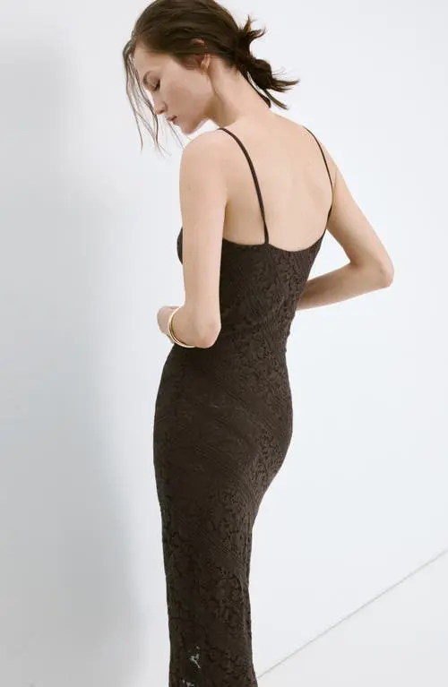 Mango Lace Sleeveless Midi Dress - Brown