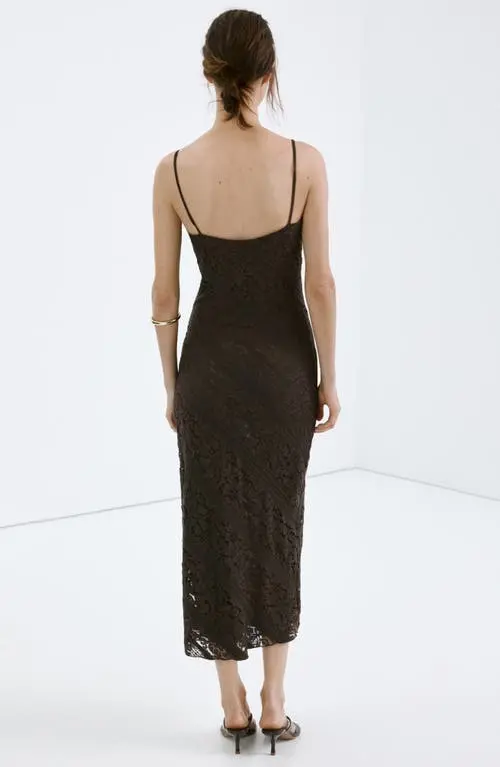 Mango Lace Sleeveless Midi Dress - Brown