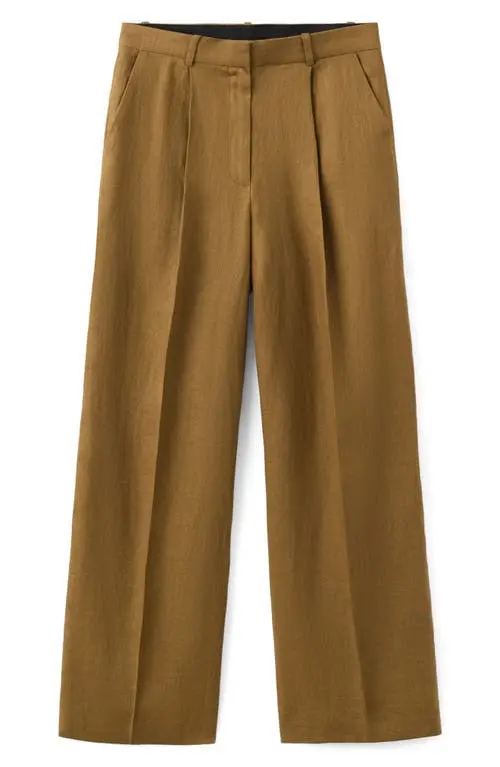 Mango Linen Straight Leg Suit Pants - Olive Green