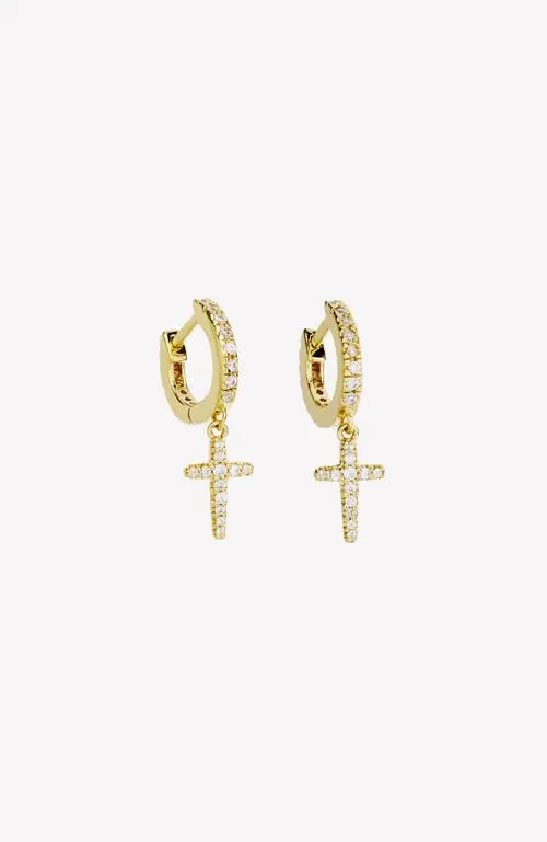 RIZEN JEWELRY Luminous Pavé Cross Huggie Hoop Earrings - Sterling Silver