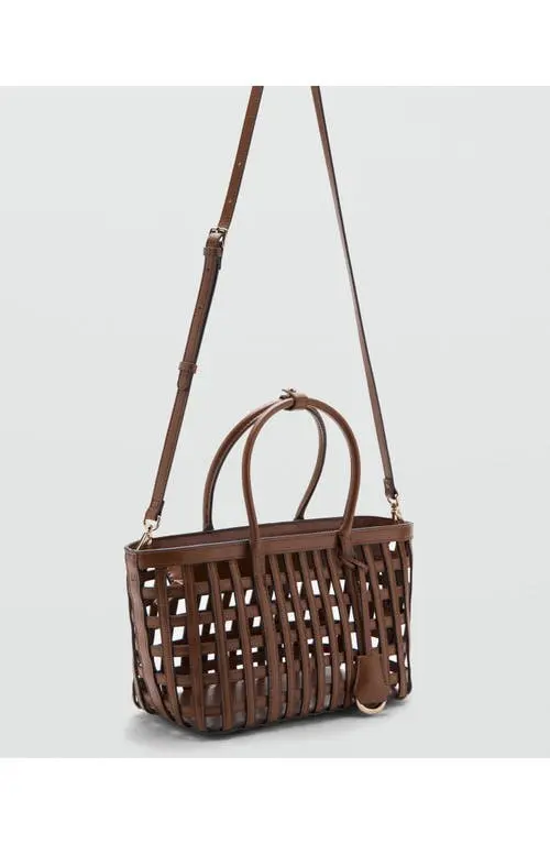 Mango Braided Faux East/west Bag With Top Handle And Crossbody Strap - Leather