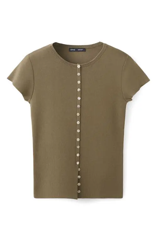 Mango Open Stitch Short Sleeve Cardigan - Medium Brown