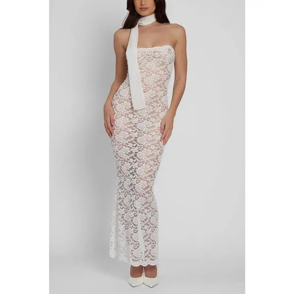 LEAU Soleil Scalloped Lace Midi Dress - White