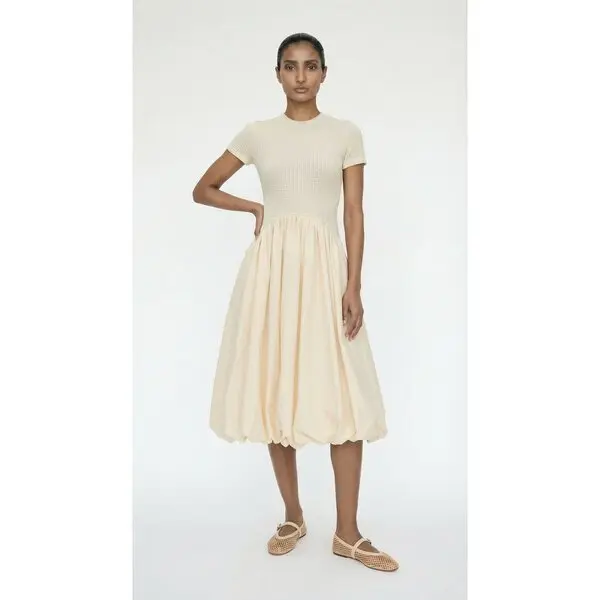 ELEXIAY Keysi Dress With Knit Bodice And Bubble Hem - Ivory