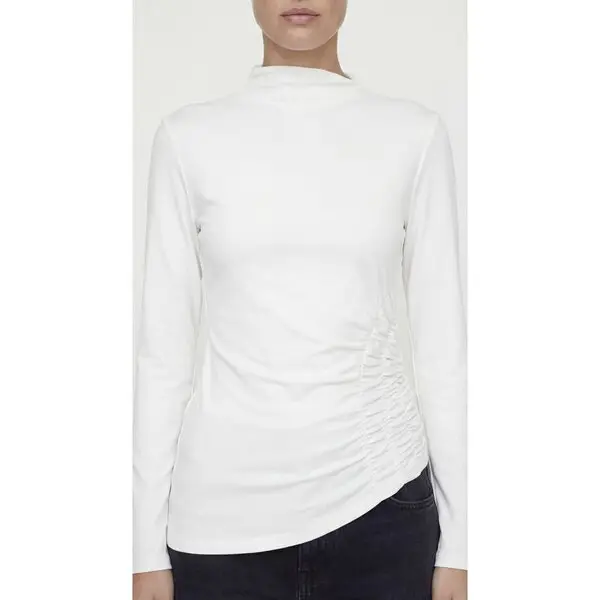 ELEXIAY Toni Asymmetrical Ruched Mock Neck Top