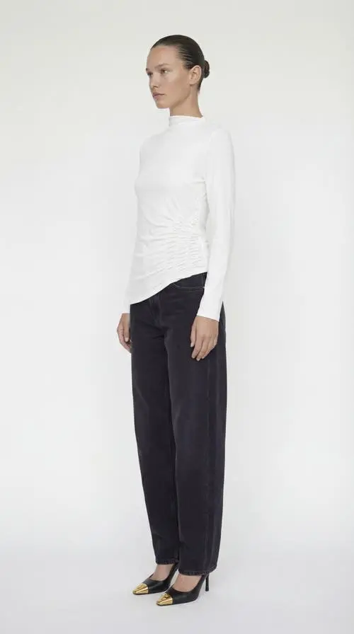 ELEXIAY Toni Asymmetrical Ruched Mock Neck Top