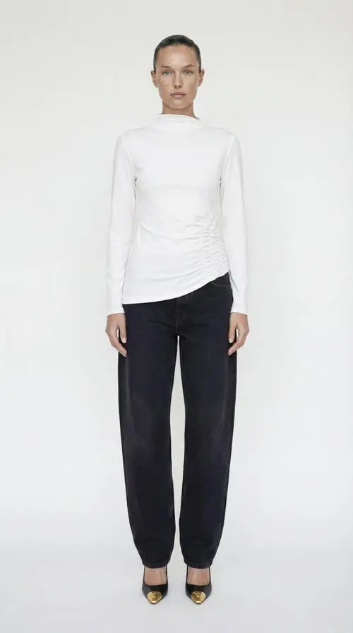 ELEXIAY Toni Asymmetrical Ruched Mock Neck Top