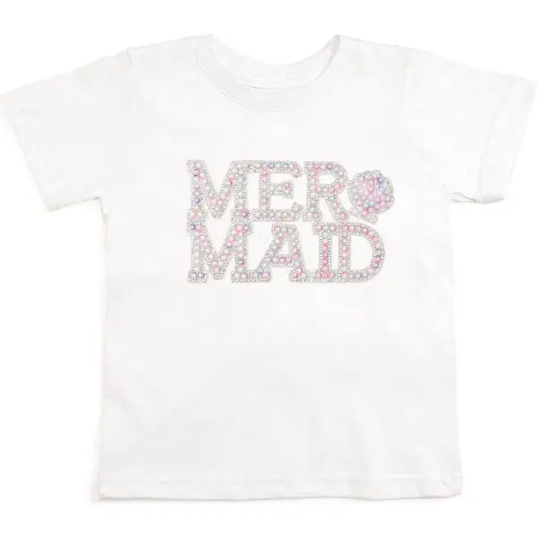 SWEET WINK Mermaid" Embellished Short Sleeve T-shirt - White