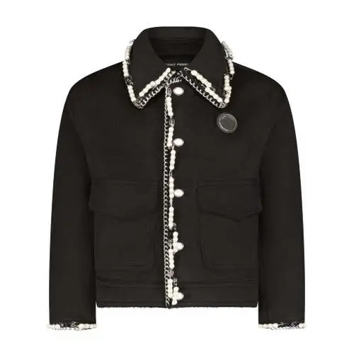 SAINT PERRY Stud And Pearls Embellished Jacket - Black