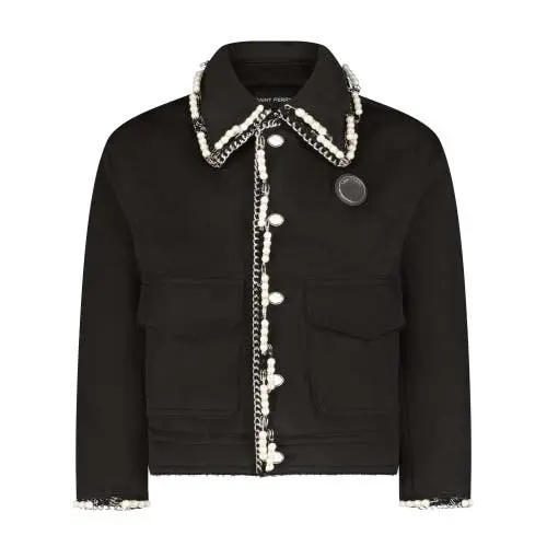 SAINT PERRY Embellished Wool Jacket With Studs And Pearls - Black