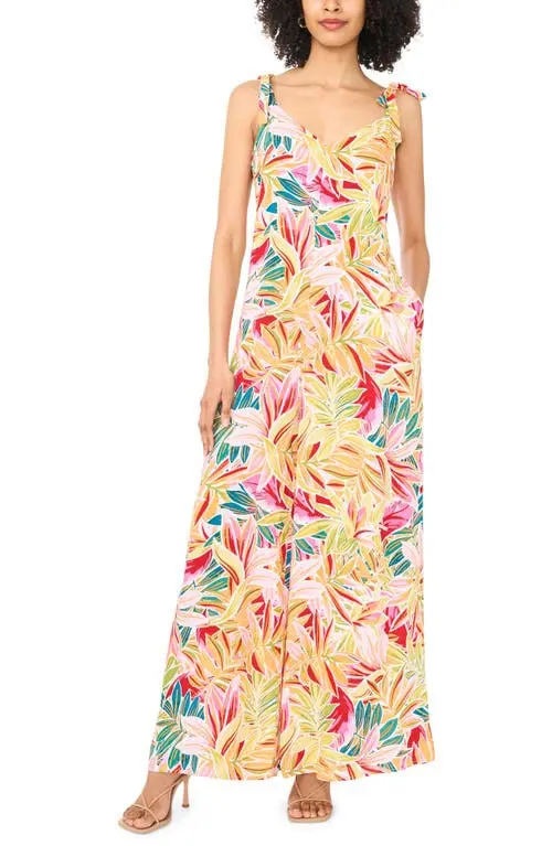 Vince Camuto Tie Strap Wide Leg Jumpsuit - Orange Floral