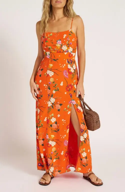 Matty M. Floral Print Satin Maxi Dress