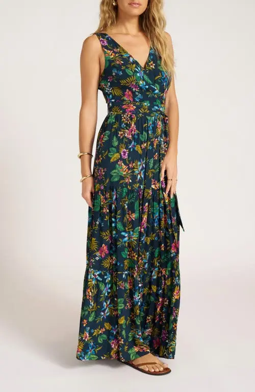 Matty M. Floral Print Sleeveless V-neck Maxi Dress