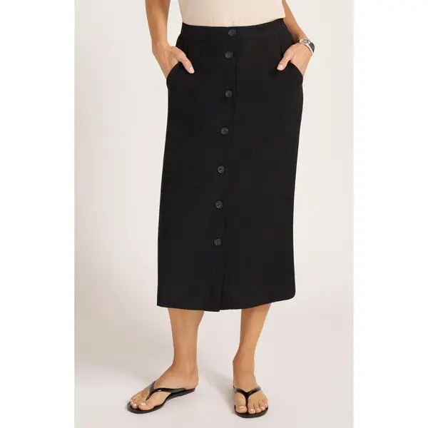 Matty M. Button Front Midi Skirt - Black