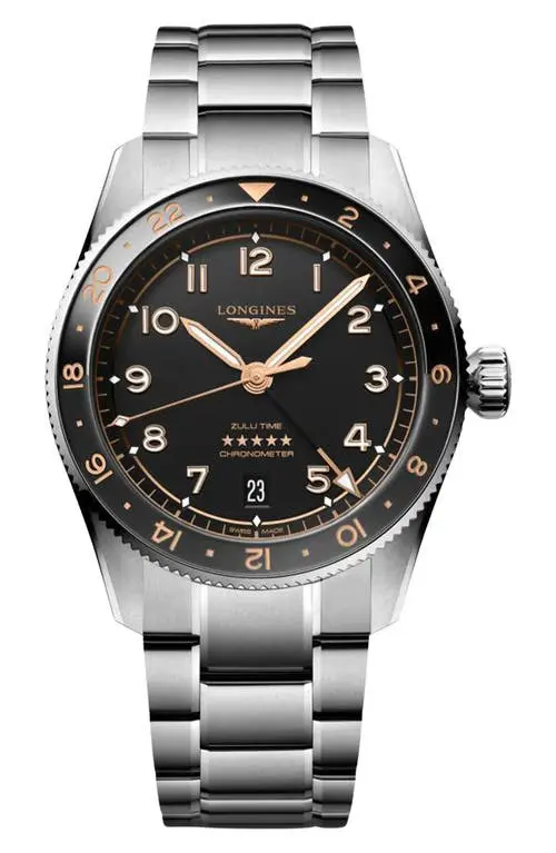 LONGINES Spirit Zulu Time Gmt Automatic Bracelet Watch - Black