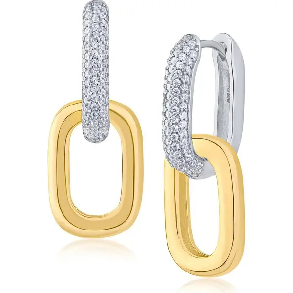 CZ BY KENNETH JAY LANE Pavé Cubic Zirconia Two-tone Double Link Drop Earrings - Two Tone Plated Brass