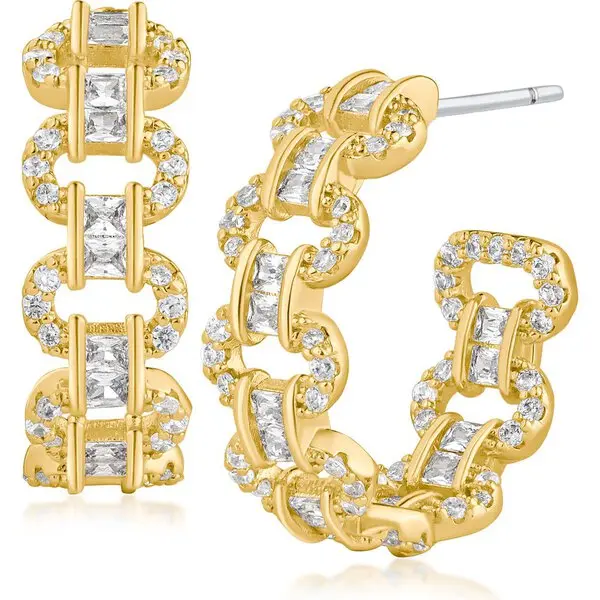 CZ BY KENNETH JAY LANE Pavé Cubic Zirconia Chain Hoop Earrings - Gold Plated