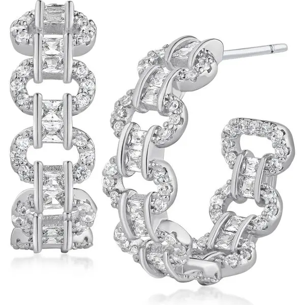 CZ BY KENNETH JAY LANE Pavé Cubic Zirconia Chain Hoop Earrings - Rhodium Plated