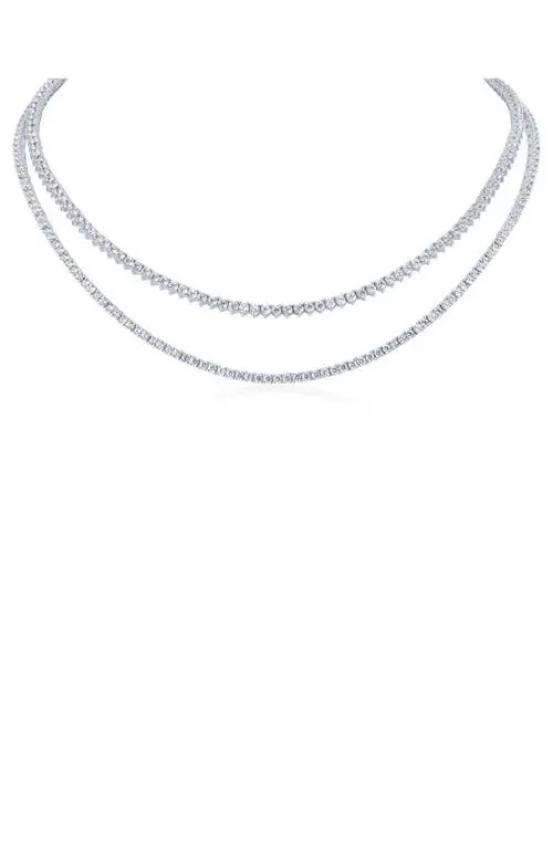 CZ BY KENNETH JAY LANE Round Cut Cubic Zirconia Double Strand Necklace - Rhodium Plated Brass