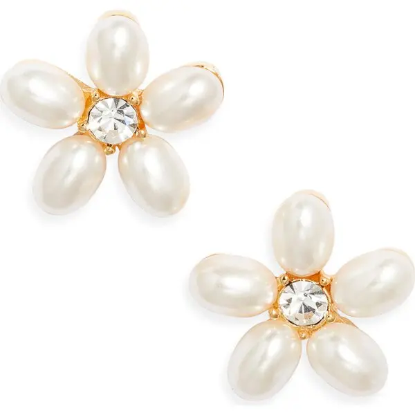 KENNETH JAY LANE Faux Pearl Flower Stud Earrings - Gold