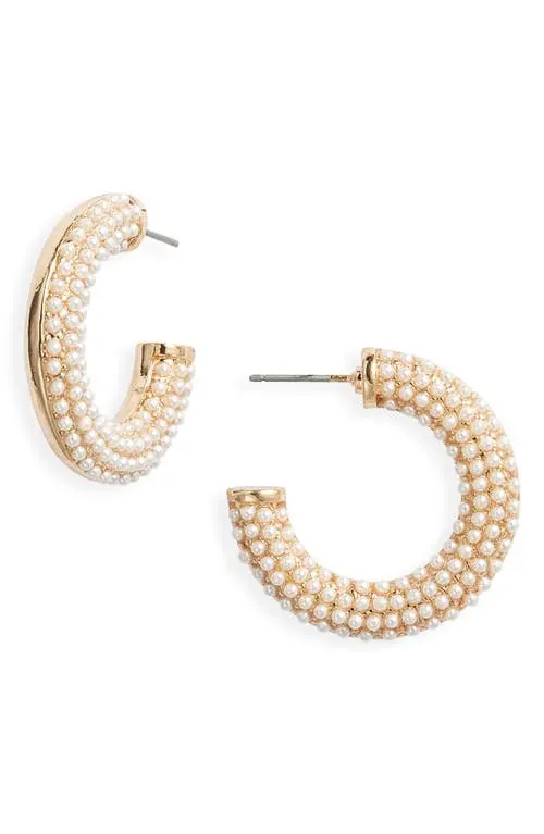 KENNETH JAY LANE Faux Pearl Hoop Earrings - Gold